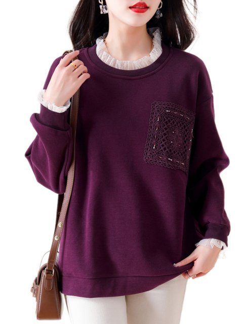 September Momo lace stitching round neck sweater women autumn and ...