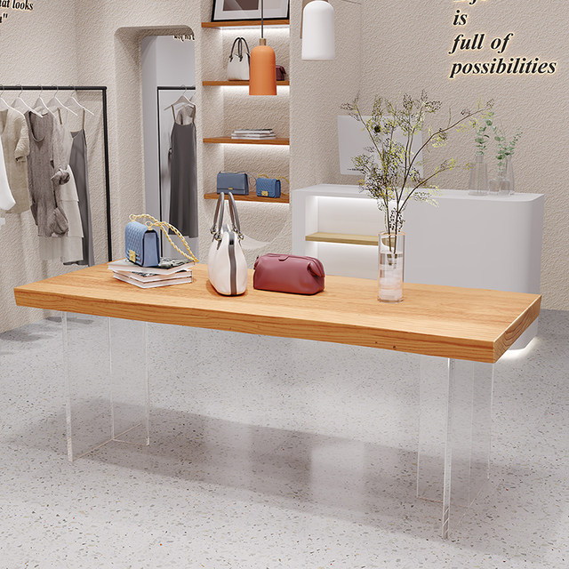 Light luxury log clothing display table island flow table solid wood ...