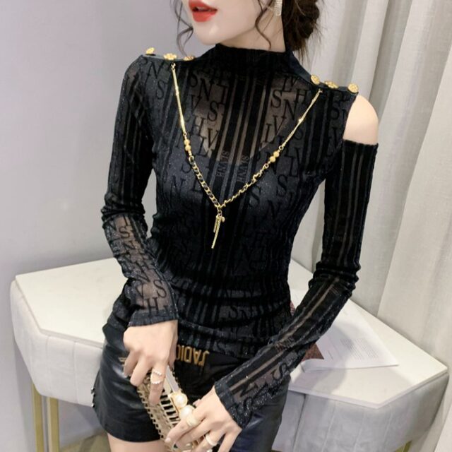Half -high -necked bottom shirt female autumn and winter tight -fitting ...