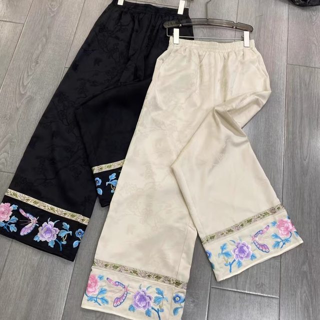 New Chinese style rayon jacquard versatile wide leg pants 2025 spring ...
