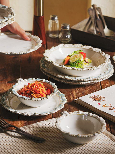 Zetten's French embossed beautiful Western dish plate pasta salad fruit ...