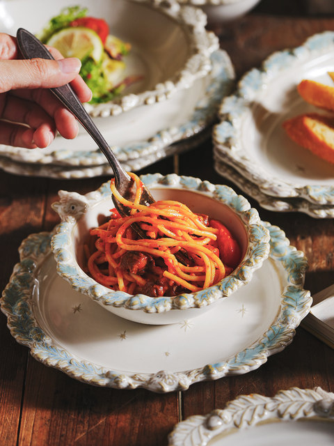 Zetten's French embossed beautiful Western dish plate pasta salad fruit ...