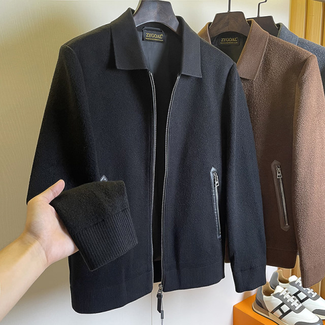 High-end limited edition/stretched wool and leather hemmed wool knitted ...