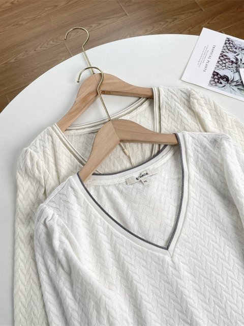 D4 V-neck contrasting color jacquard fabric with simple element long ...