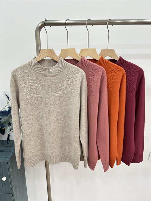 Middle -aged and elderly mother autumn clothing 100%pure wool sweater ...