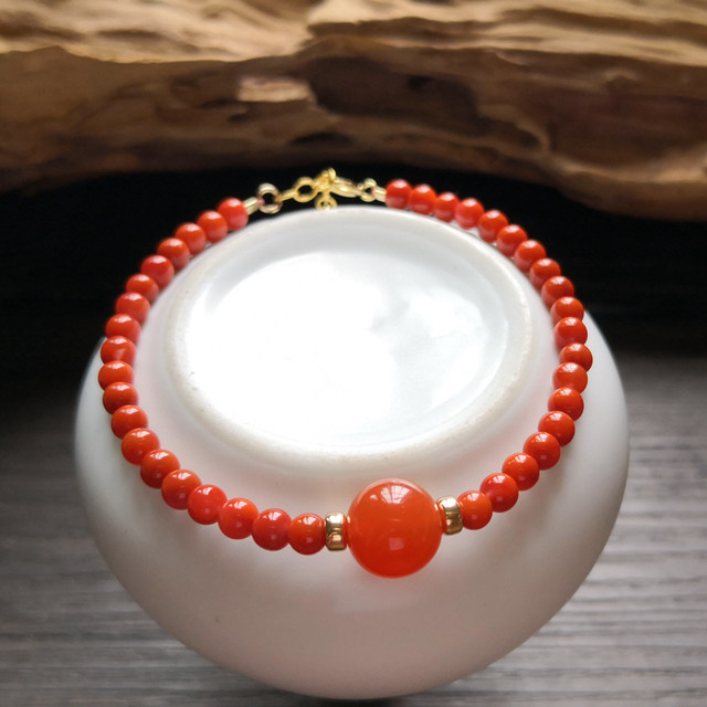 Southern red agate bracelet cherry red round beads persimmon red round ...