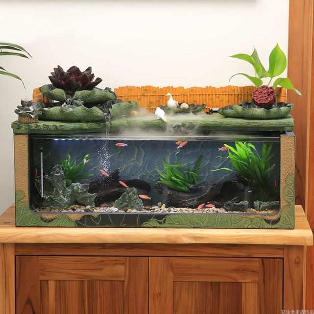 Flowing water small fish tank creative office aquarium glass desktop ...