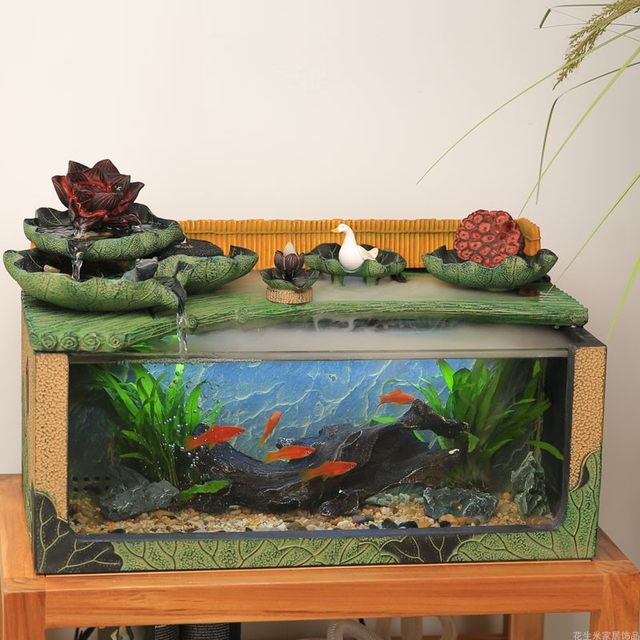Flowing water small fish tank creative office aquarium glass desktop ...