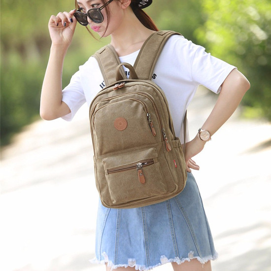 Thickened pure cotton canvas medium-sized backpack, universal wear ...
