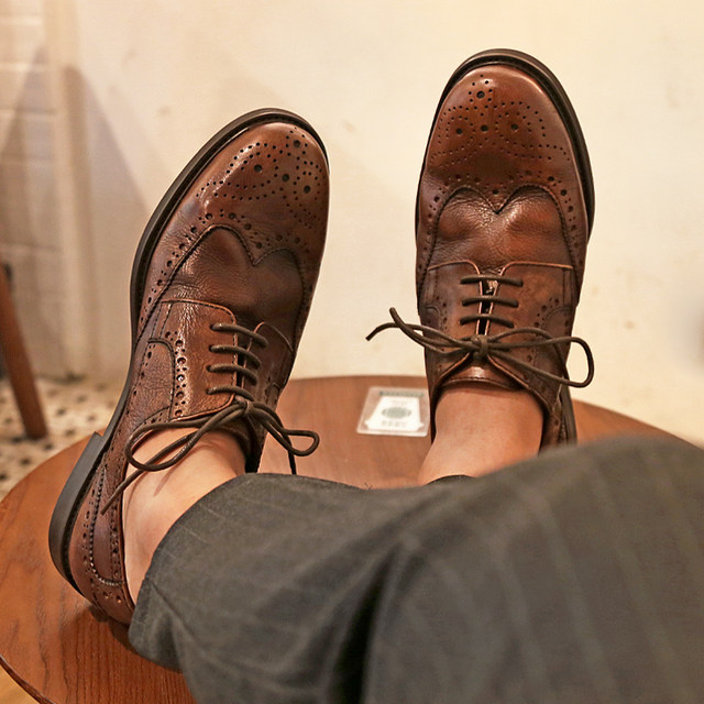 SYD British Brogue Carved Leather Shoes Genuine Leather Handmade Men's ...