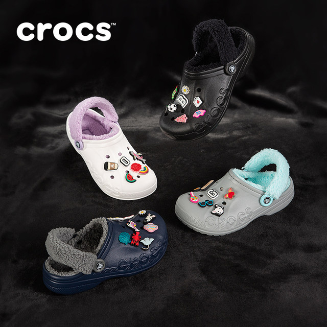 Crocs warm cotton Crocs men's autumn and winter warm velvet warm women's furry shoes plus velvet ...