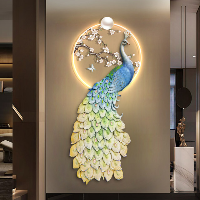 New Chinese style peacock entrance decorative painting light luxury ...