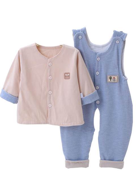 Baby overalls set spring and autumn pure cotton double layer thin 6-12 ...