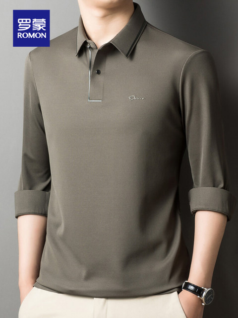 Romon polo shirt autumn men's lapel loose fashionable long-sleeved T ...