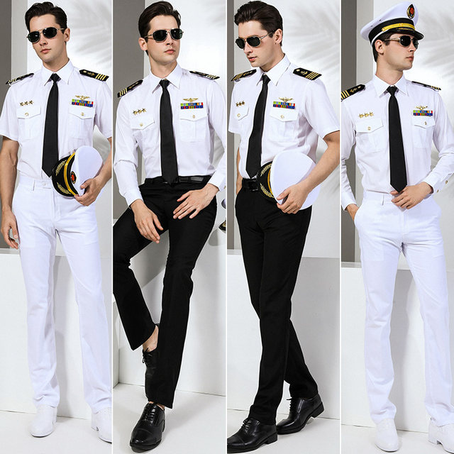 Seaman uniform pilot shirt men's shirt nightclub handsome epaulette ...