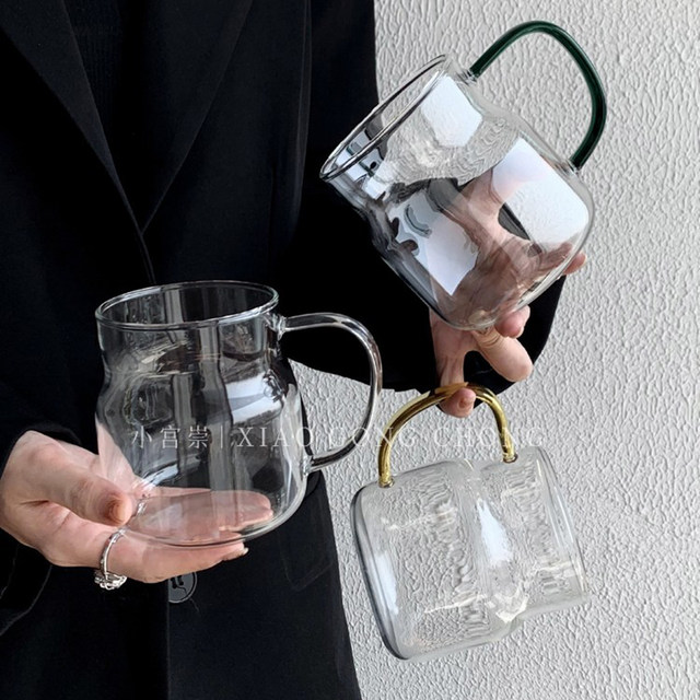 Niche large capacity glass cup with handle ins style high borosilicate ...