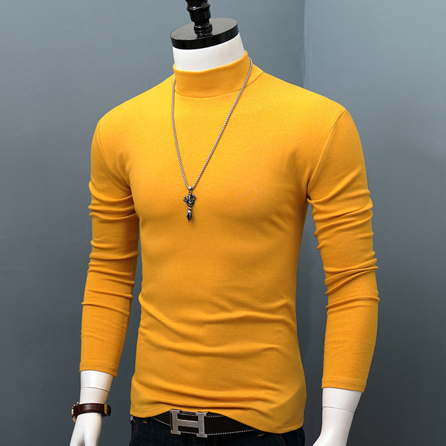Autumn and winter half -high -necked long -sleeved T -shirt Men's pure ...