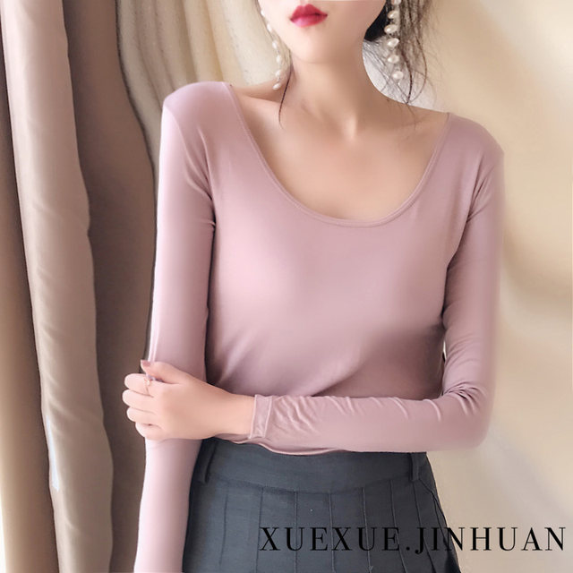 Large neckline simple inner wear autumn clothes modal long sleeves ...