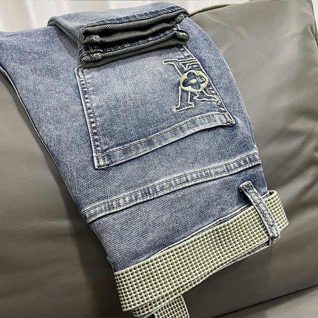 Popular diagonal pocket light blue jeans for men, micro-span, slim fit ...