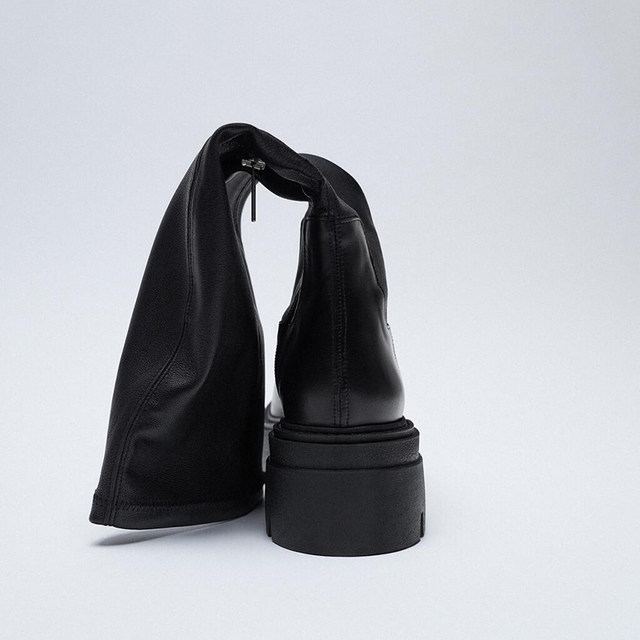 ZA black grooves sole tall boots 2024 autumn thick sole, but knee long ...