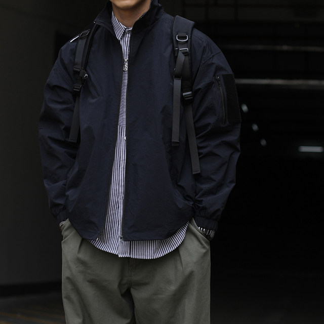 Spring and autumn American style retro loose stand collar functional ...