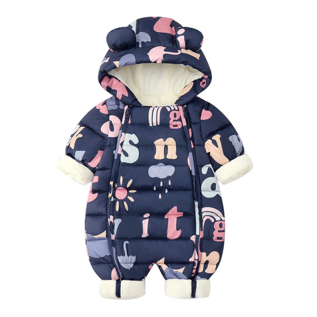 Male and female baby cartoon velvet thickened jumpsuit winter new baby quilted warm outing ...