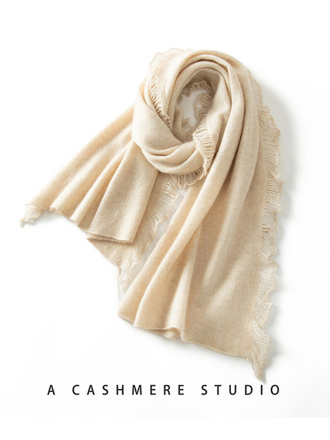 2024 new fungus -edge cashmere scarf female 100 pure cashmere knitted ...