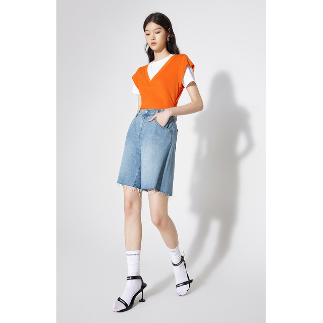 ochirly Ou Shili bump collar flying shoulder T-shirt women's tops slim ...