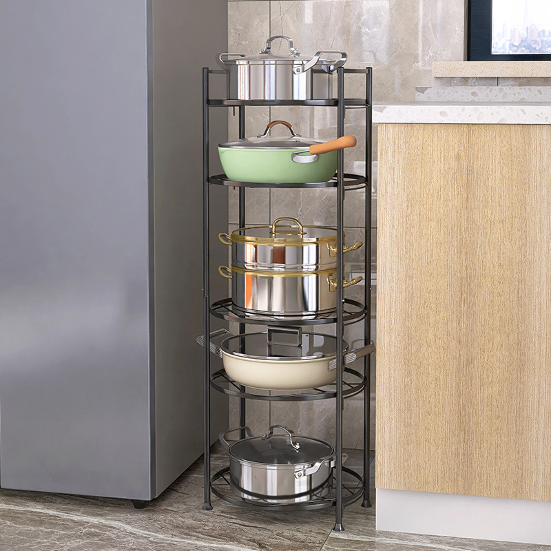 Kitchen Storage Rack - Multi-Layer Floor-Standing Pot Rack for Black ...