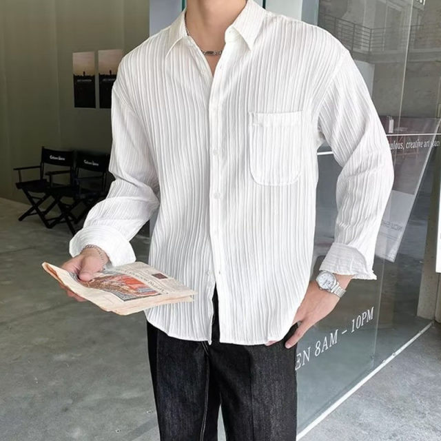Summer shirt men's long-sleeved Korean style design light luxury style ...