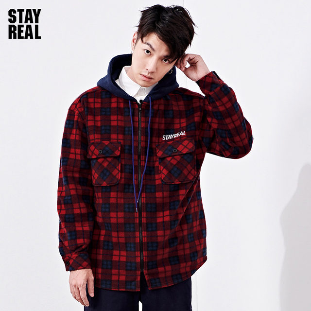 STAYREAL trendy brand plaid polar fleece hooded jacket for men and ...