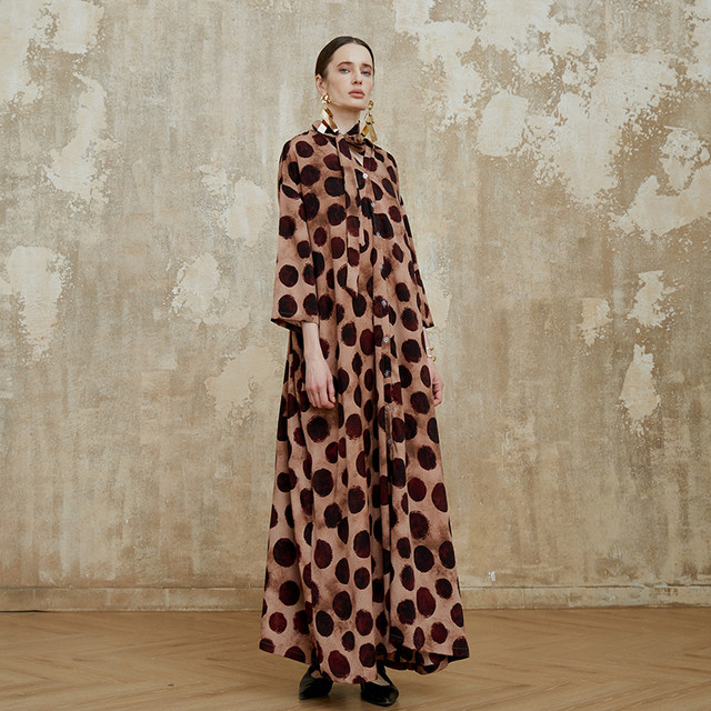 French retro big robe N6 loose and thin temperament super long robe ...