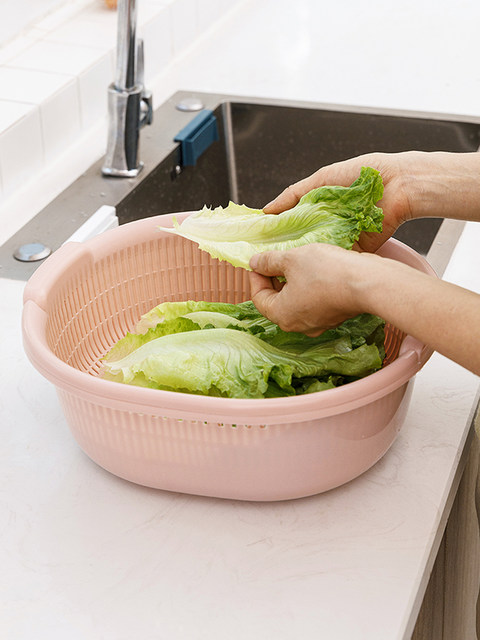 Kitchen double-layer plastic drip basket, vegetable basin, fruit basket ...