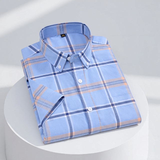New summer men's pure cotton plaid short-sleeved shirt men's hot work ...