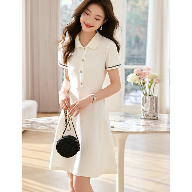 Mohan Yimei POLO collar puff sleeve casual all-match age-reducing dress 2024 summer new simple dress