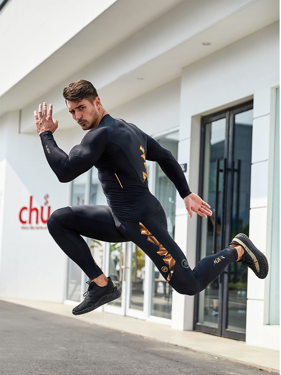 Mzp-x Men's Compression Suit - Running, Training & Sports - Blue