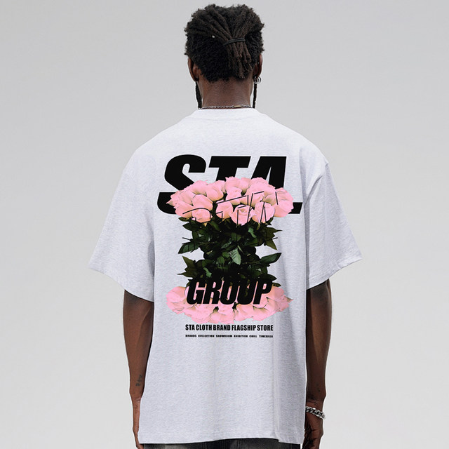 STA national trendy romantic rose short-sleeved T-shirts for men and ...