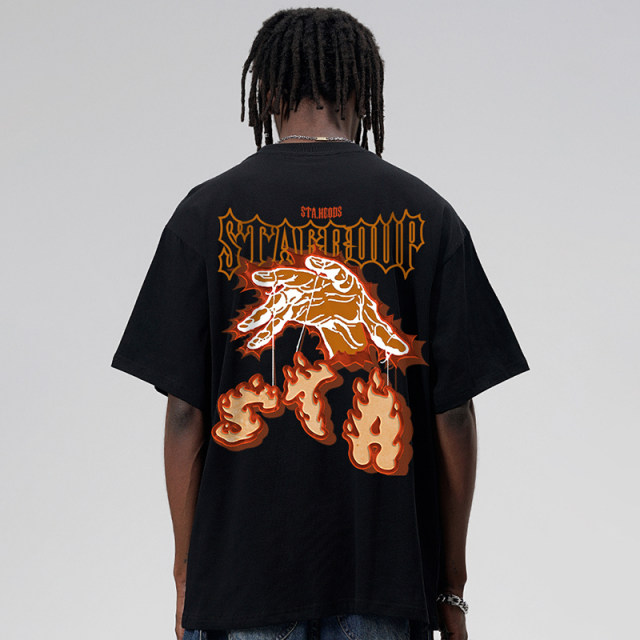 STA national fashion finger pull flame short-sleeved T-shirts for men ...