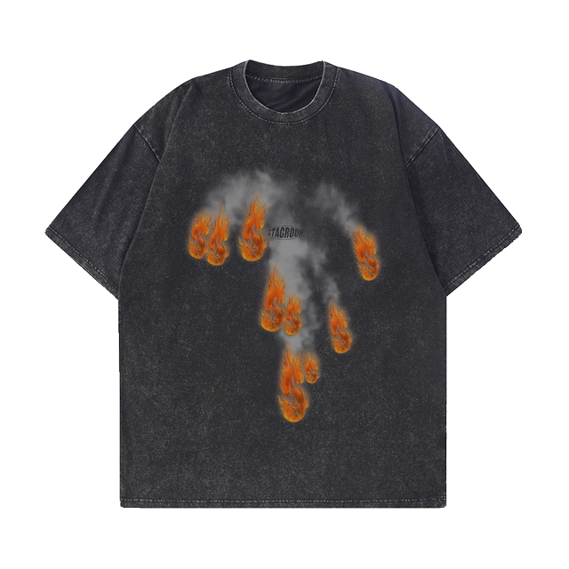 STA national fashion American retro flame logo loose pure cotton washed ...