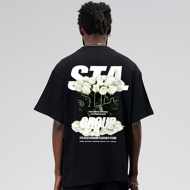 STA national trendy romantic rose short-sleeved T-shirts for men and ...