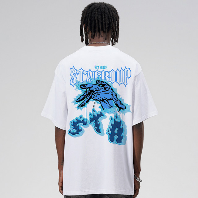 STA national fashion finger pull flame short-sleeved T-shirts for men ...