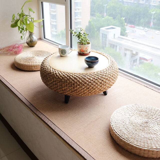 Rattan Japanese-style tatami bay window tea table simple modern bay ...