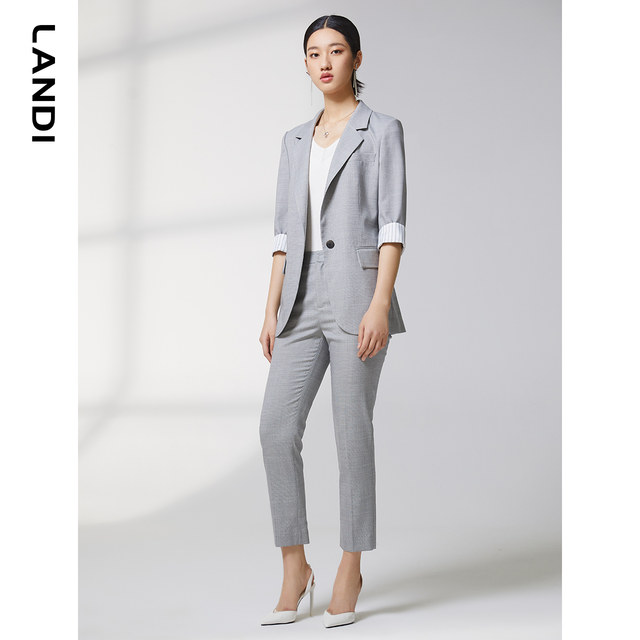 LANDI Blue Ground Light Gray Wool Small Foot Suit Pants Women's 2023 ...