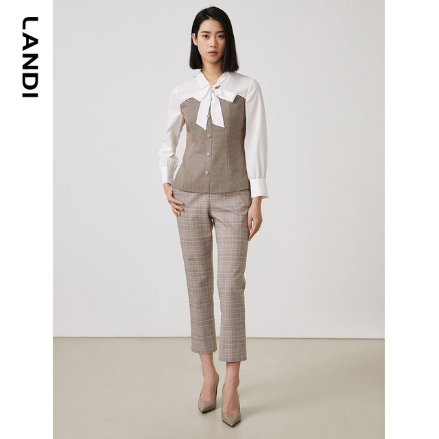 LANDI Blue Plaid Small Foot Suit Pants Women's 2023 Spring New Slim Fit ...