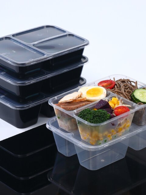 Disposable lunch box takeaway food-grade three-compartment packaging ...