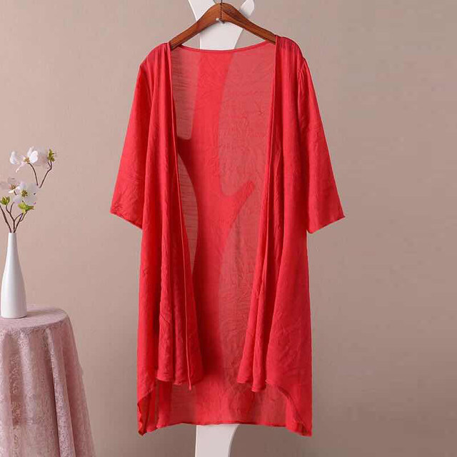 Cotton and linen outer cardigan women's mid-length thin linen shawl ...