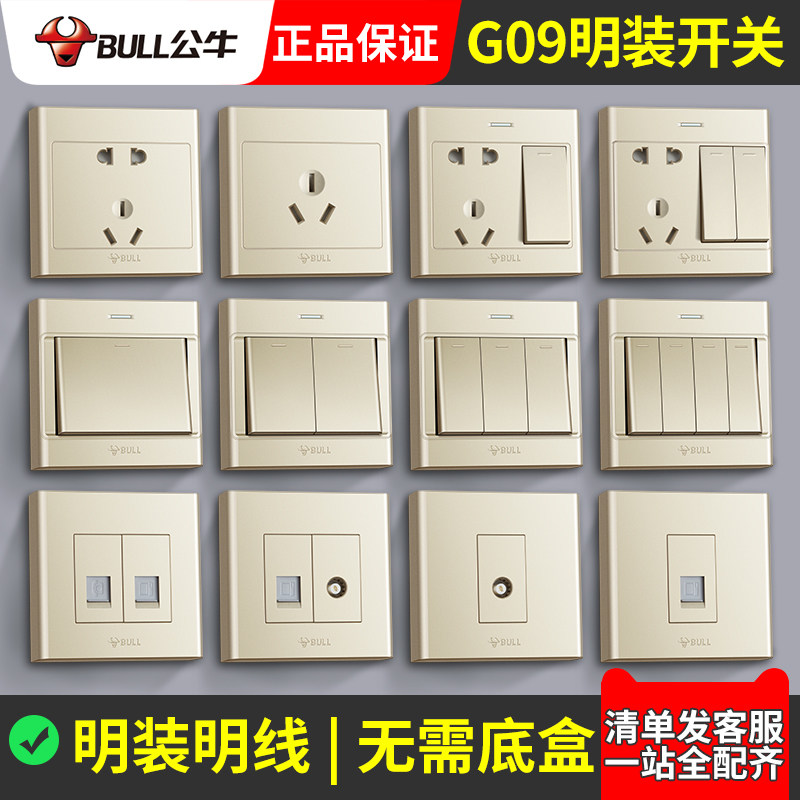 Bull Switch Wall Panel Surface Mounted Ultra-Thin Socket Gold