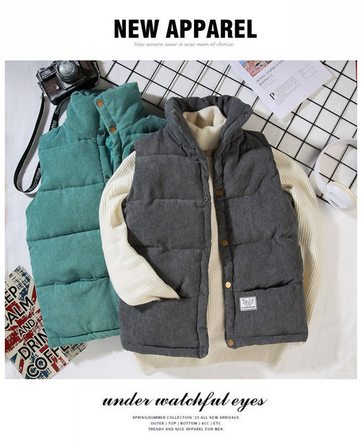 Autumn and winter down cotton vest men's tide brand thickened light core velvet worker, shoulder ...