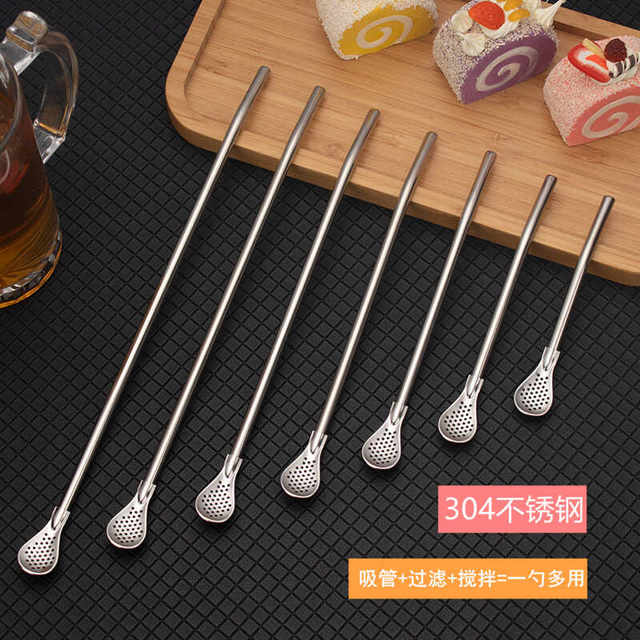 304 stainless steel extended straw spoon coffee stirring spoon all-in ...