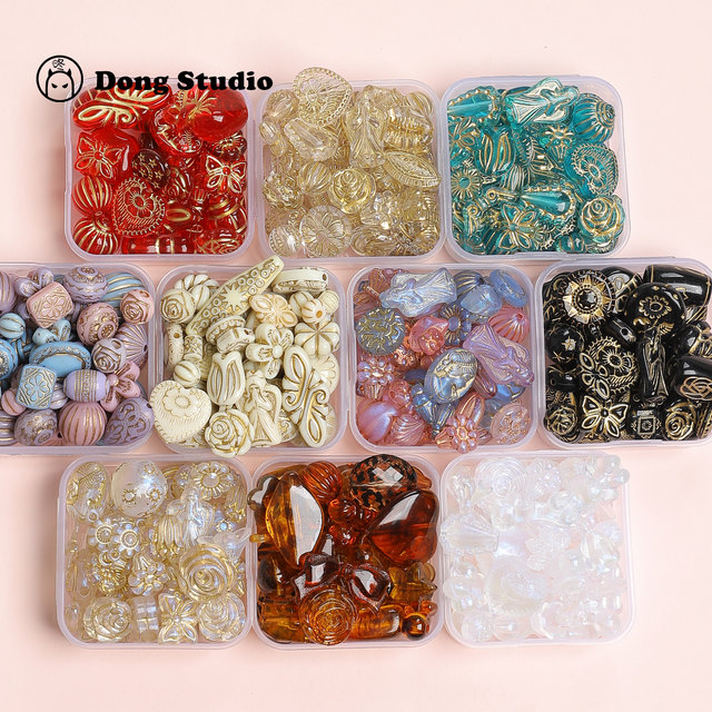 50g transparent black and white retro Morandi gilt gold tracing beads ...